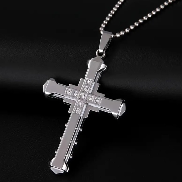 Accessories | Large Titanium Steel Cross Pendant Diamond Necklace ...
